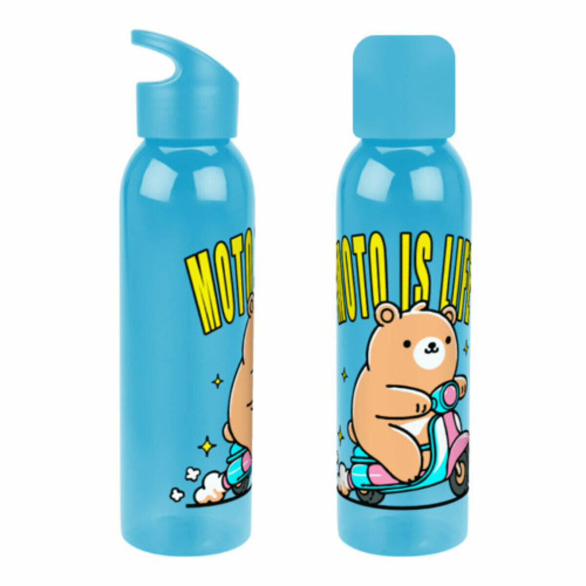 Бутылка для воды «Медведь Мотоцикл Байкер Лето Надпись Спорт» (голубой)