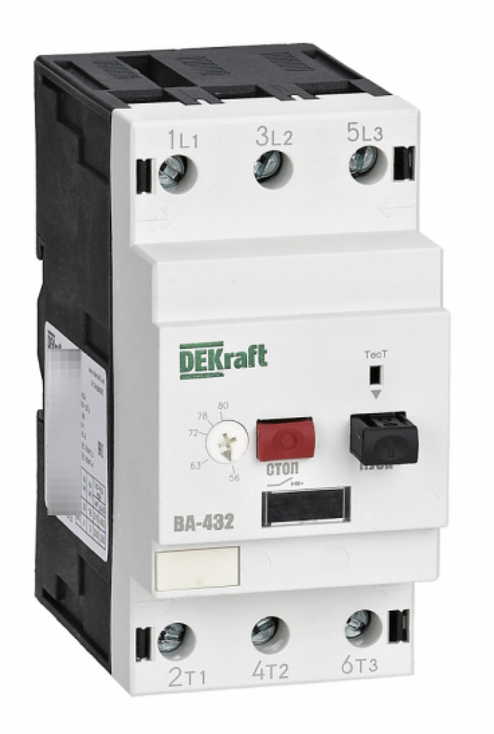 Автомат защиты двигателя DEKraft / ДеКрафт ВА-432 с термомагнитным расцепителем, трехполюсной, в пластиковом корпусе, серый, 25-40А, IP20 / электрика