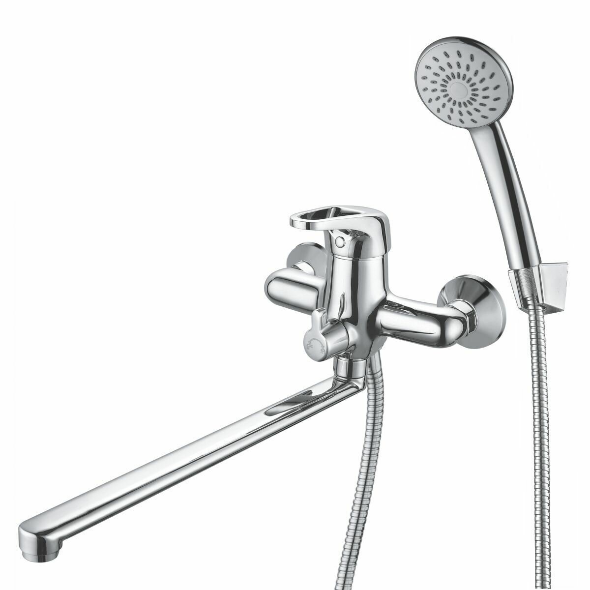 Смеситель для ванны с душем и длинным поворотным изливом GROSS AQUA Optima, латунь, хром.