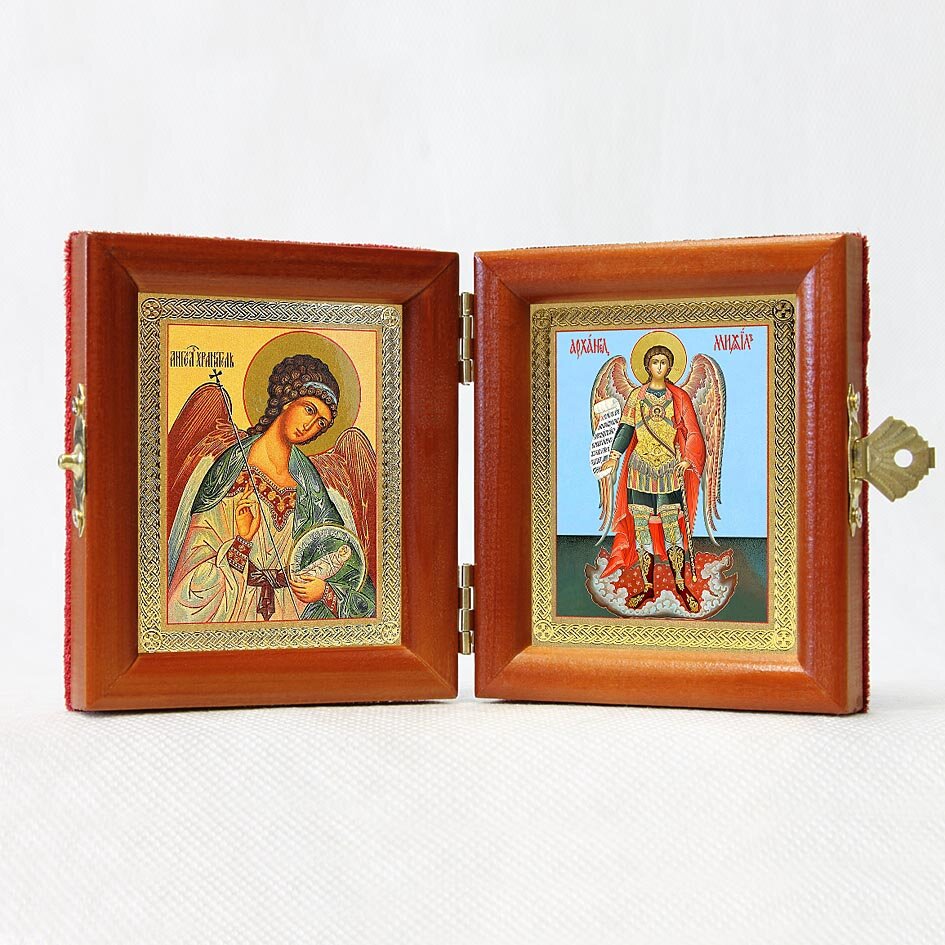 Складень именной "Архангел Михаил, Архистратиг (лик № 163) - Ангел Хранитель (лик № 110)", из двух икон 8*9,5 см