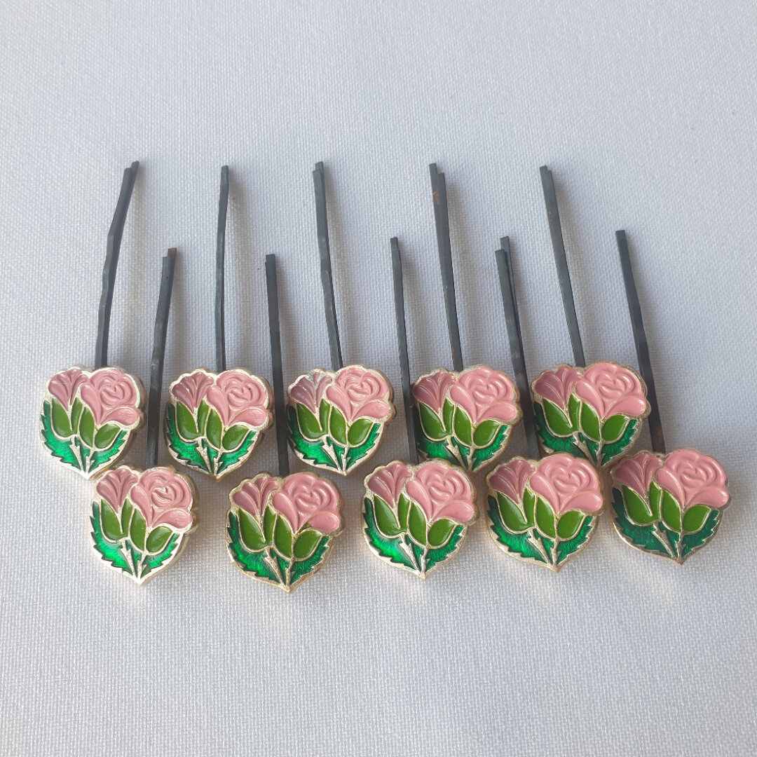 Невидимки для волос "Розы розовые и бордовые", 10 шт, СССР