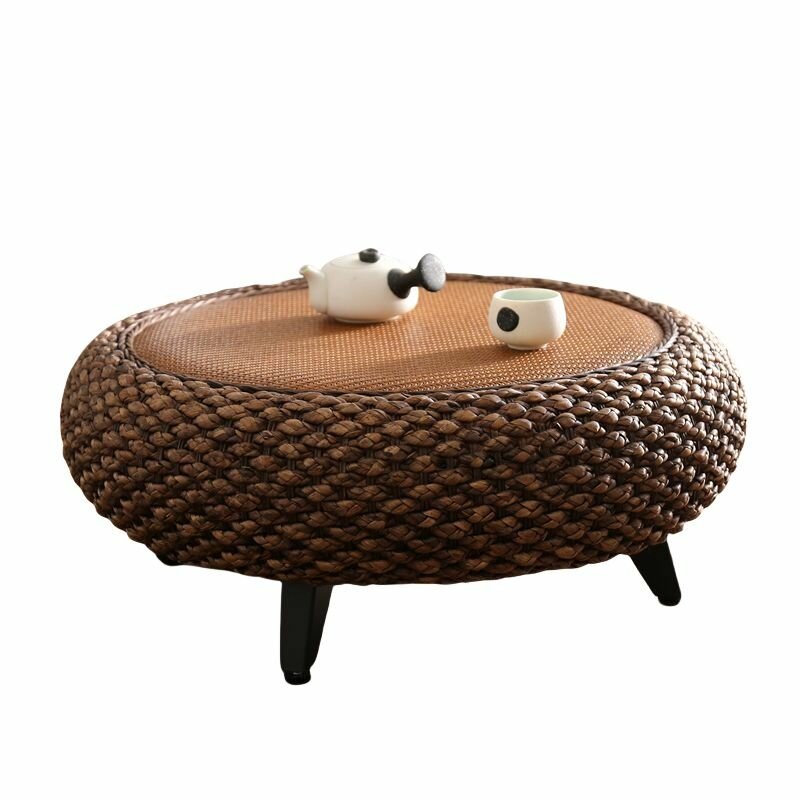 Круглый журнальный столик из ротанга, Плетеный журнальный столик на деревянных ножках