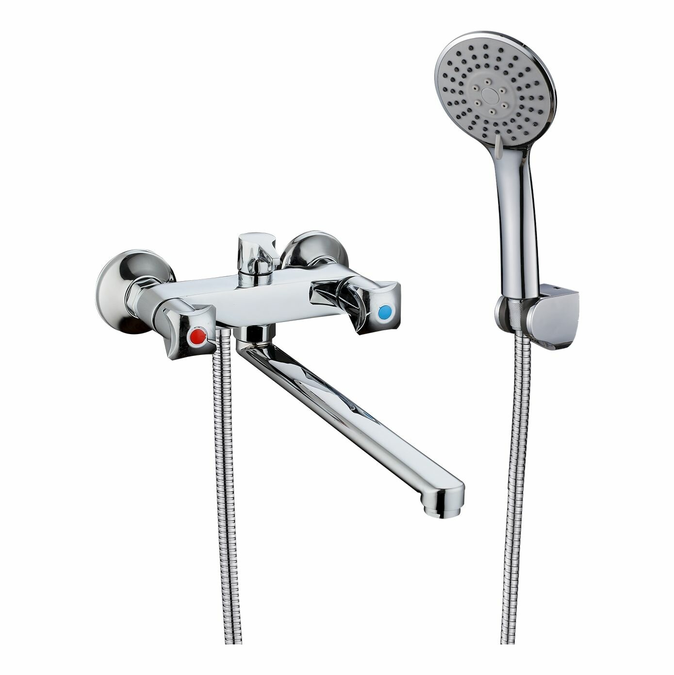 Смеситель для ванны 73006254 латунь плоский излив, с лейкой и шлангом 150 см