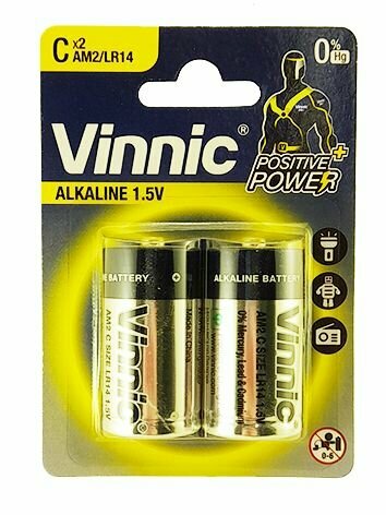 Батарейка (6шт) VINNIC LR14 (C) 1.5В щелочная (алкалиновая) (бл2)