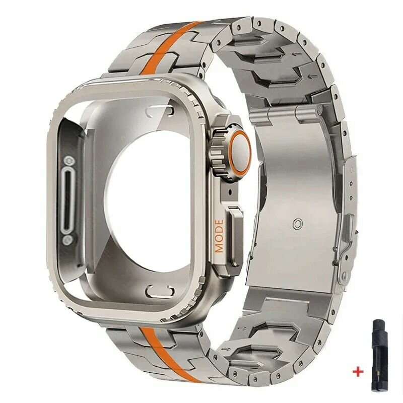 Роскошный титановый браслет + чехол для Apple Watch Ultra Band 45 мм, металлический ремешок для IWatch Series 6 5 4 SE
