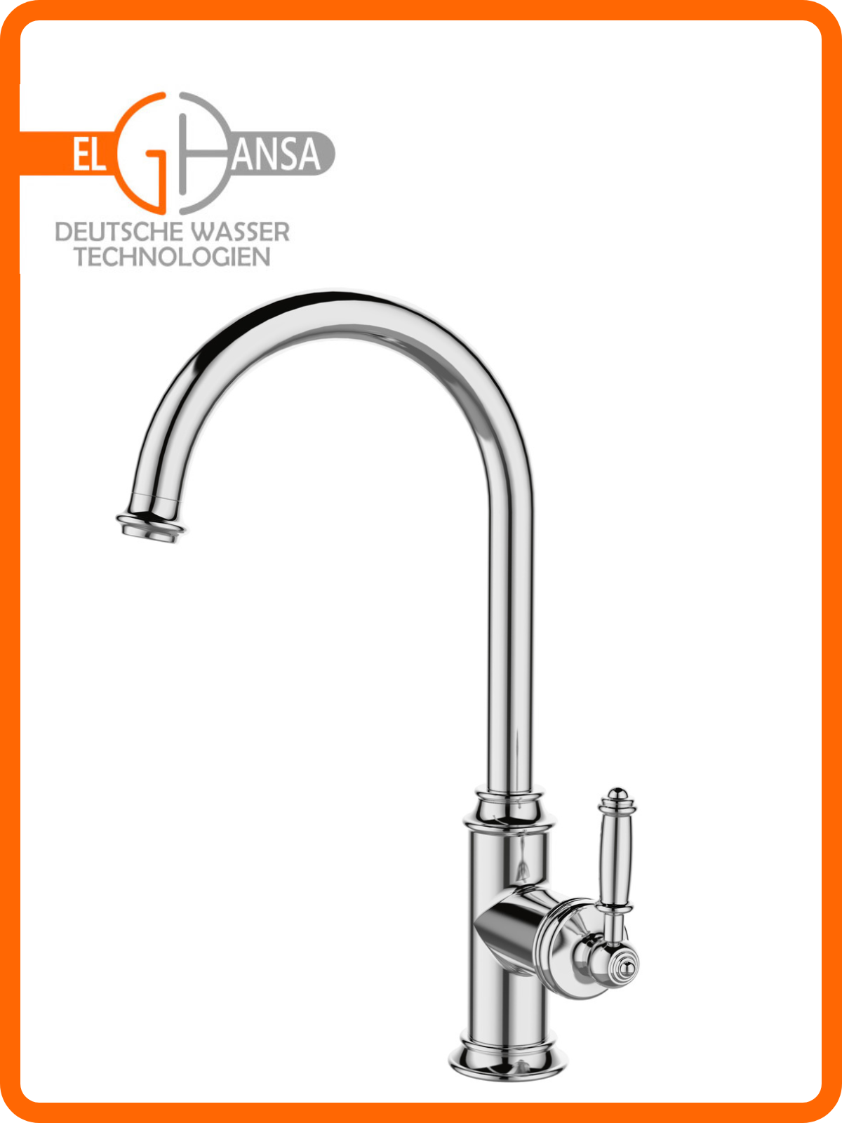 Ретро Смеситель для кухни (мойки) латунный однорычажный, высокий с поворотныи изливом, ELGHANSA 5635636, хром