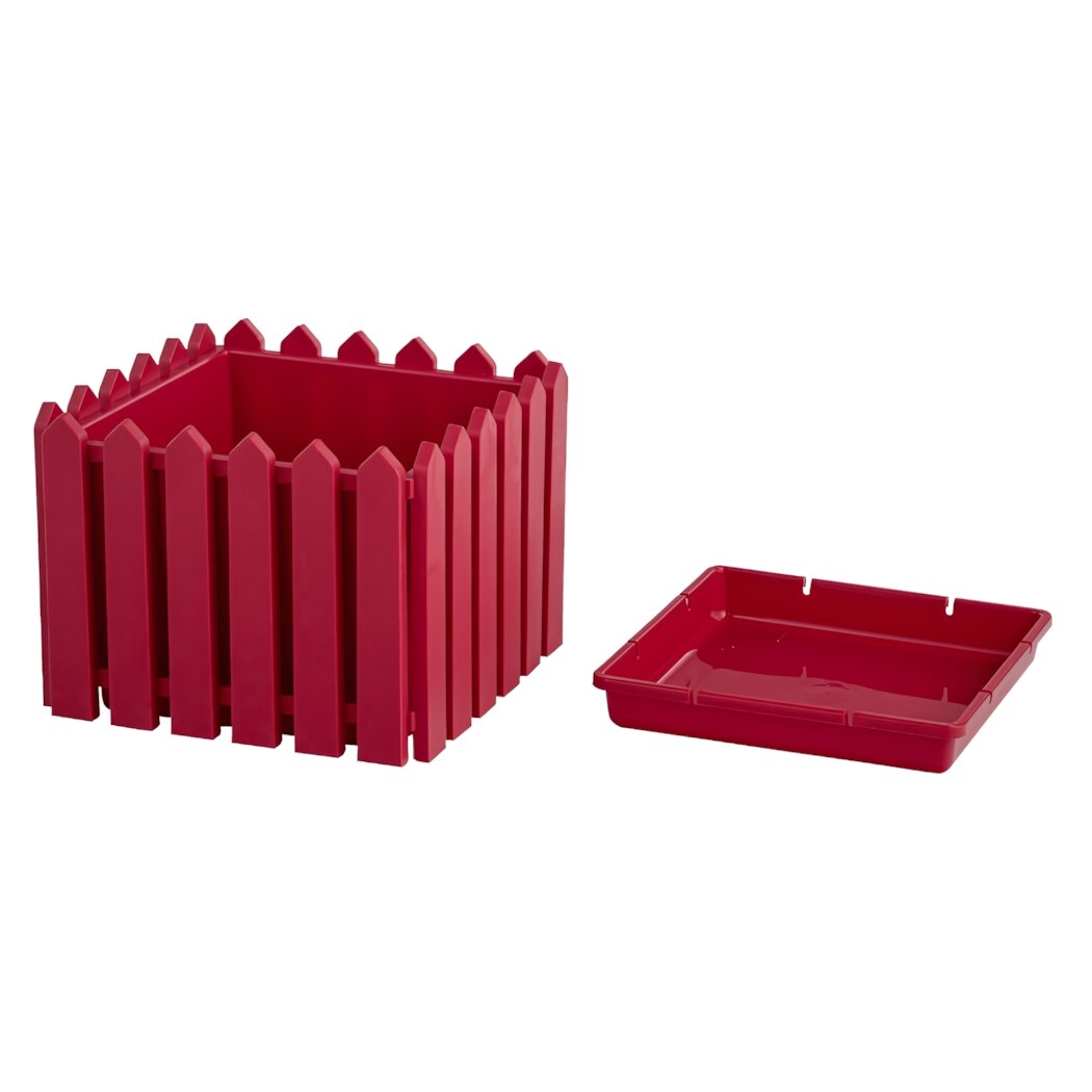 Кашпо пластиковое «Лардо», квадратное среднее с поддоном, ярко-красное, 28,3х28,3х21,8 см