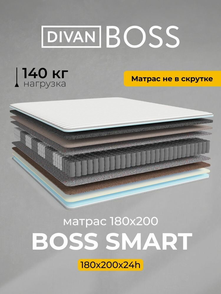 Матрас BOSS SMART 180*200 см, независимые пружины, средняя жесткость