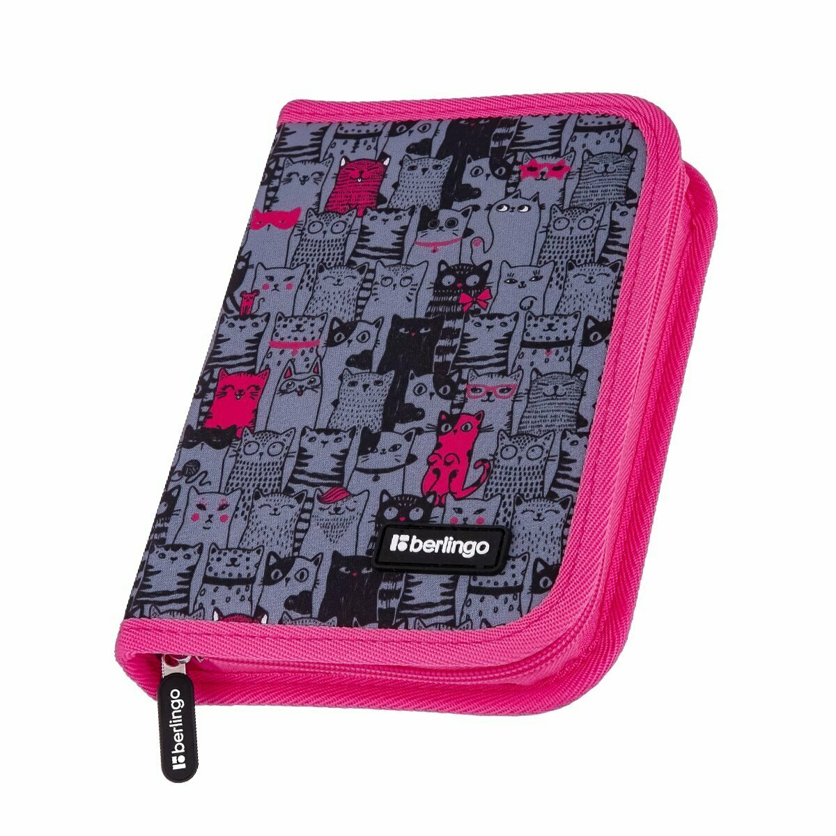 Пенал школьный 1 отделение Berlingo "Happy Cats", 200х140x40мм, дополнительная откидная секция, полиэстер (PK-EX-1104)