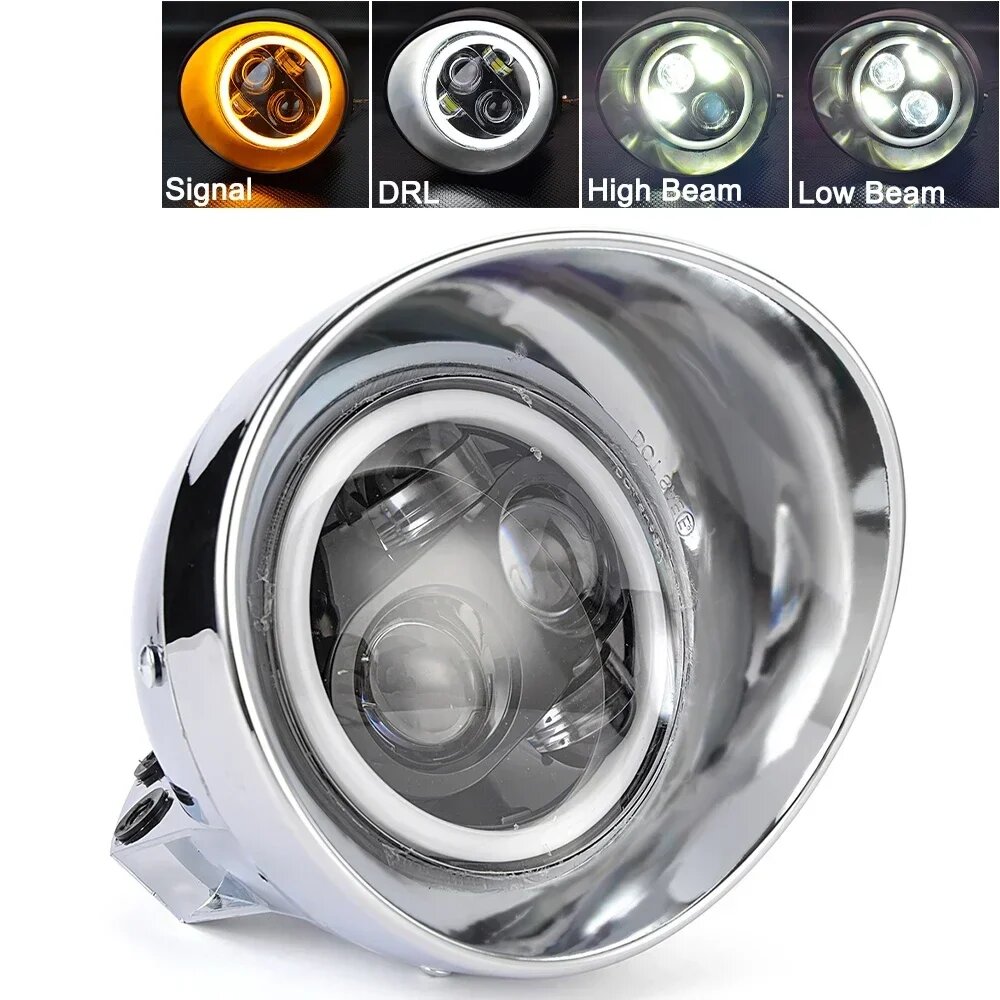 5,75-дюймовая фара для мотоцикла, указатель поворота для Harley Cafe Racer, применение для Honda Shadow VTX 1300 1800 VT 600 750 Серебряный, 5.75 Style 6