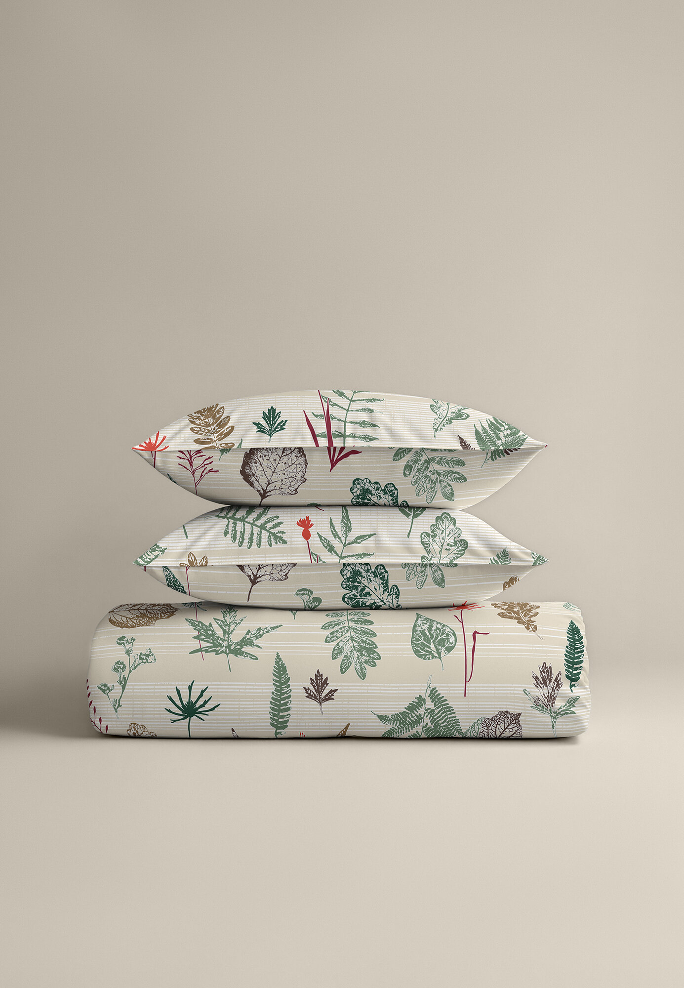 Комплект постельного белья Волшебная Ночь, Nordtex, 2 спальное, наволочки 50х70, перкаль, хлопок 100%, Herbarium, бежевый