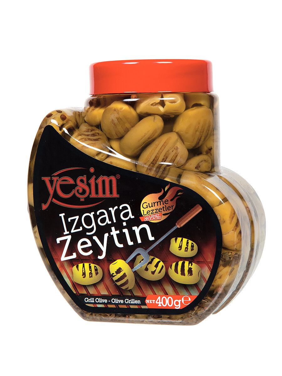 Турецкие оливки гриль Gemlik обжаренные на гриле со специями, без косточки,"Yesim", Izgara Zeytin, 400гр.