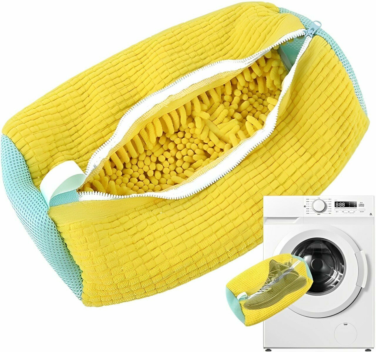 Мешок для стирки обуви и кроссовок в стиральной машине, застежка-молния, синелевая микрофибра, желтый