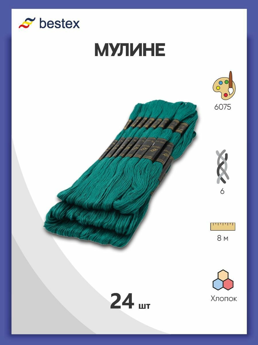 Мулине одноцветный набор Bestex, мерсеризованный хлопок, 24 шт (6075)