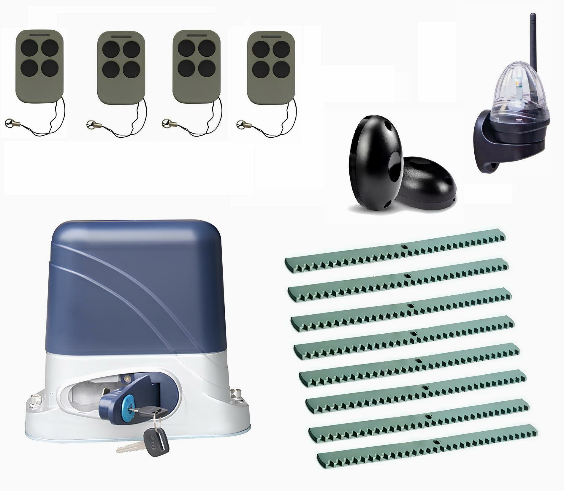 Автоматика для откатных ворот KSL-1300 FULL-4K8-Т4, комплект: привод, 4 пульта, фотоэлементы, лампа, 8 реек