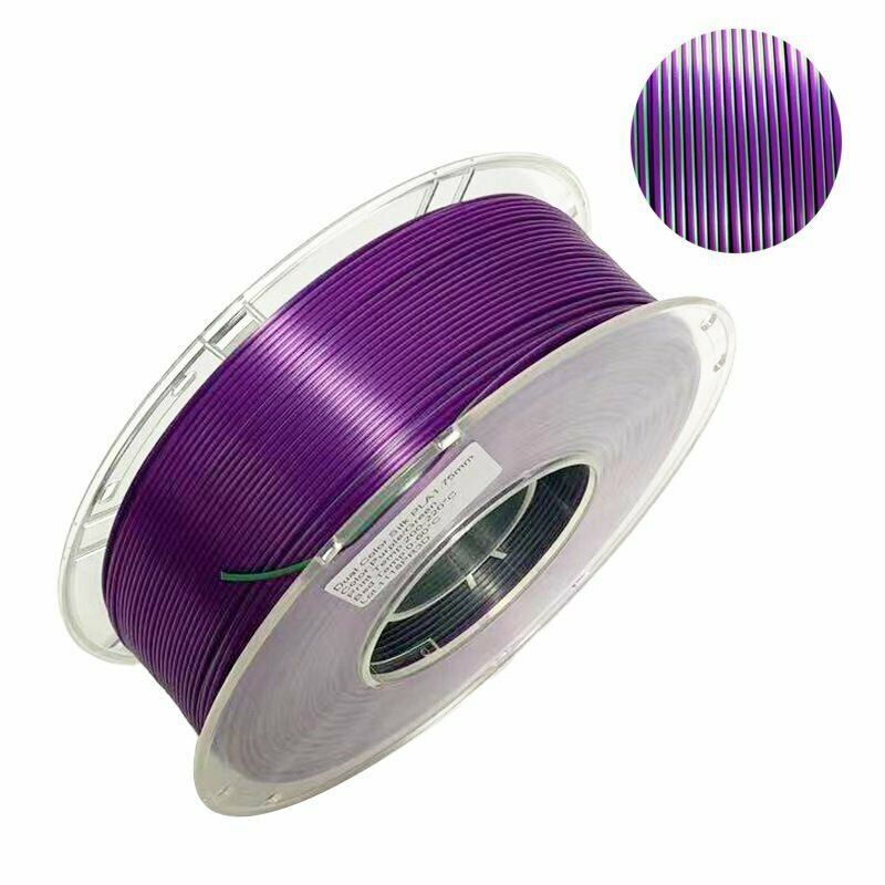 PLA двухцветный Dual color Silk пластик PinRui Фиолетовый-зеленый 1.75 мм 1 кг