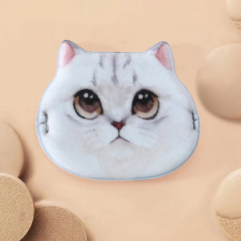 Пуховка для пудры с котом 1шт. 01Blue-1Pc