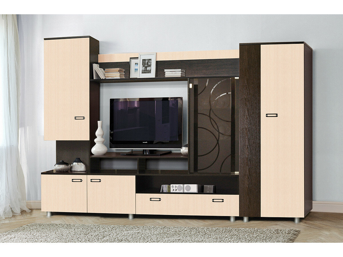 Гостиная из материала ЛДСП, современная, Вариант 3, (Венге / Белфорт)