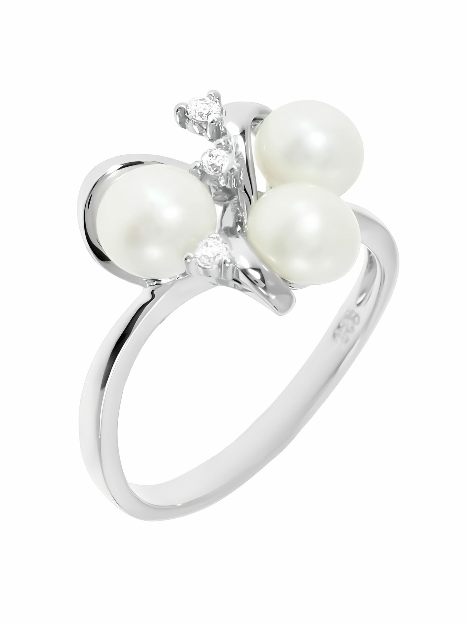 Кольцо тонкое, серебро, 925 проба, родирование, фианит, жемчуг культивированный