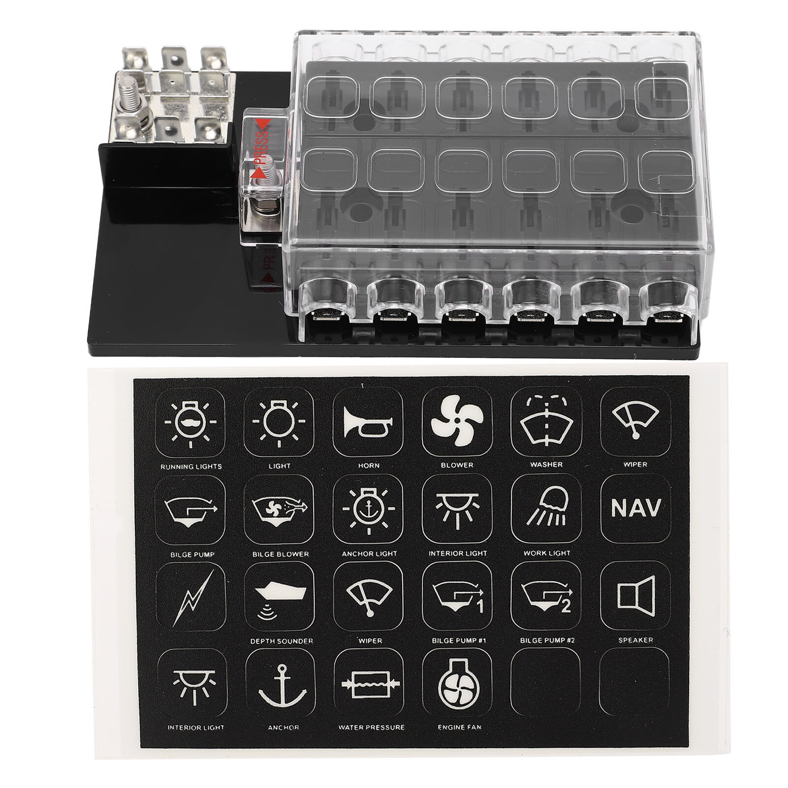 12-полосный водонепр. корпус для авто предохранителей 12-36VDC