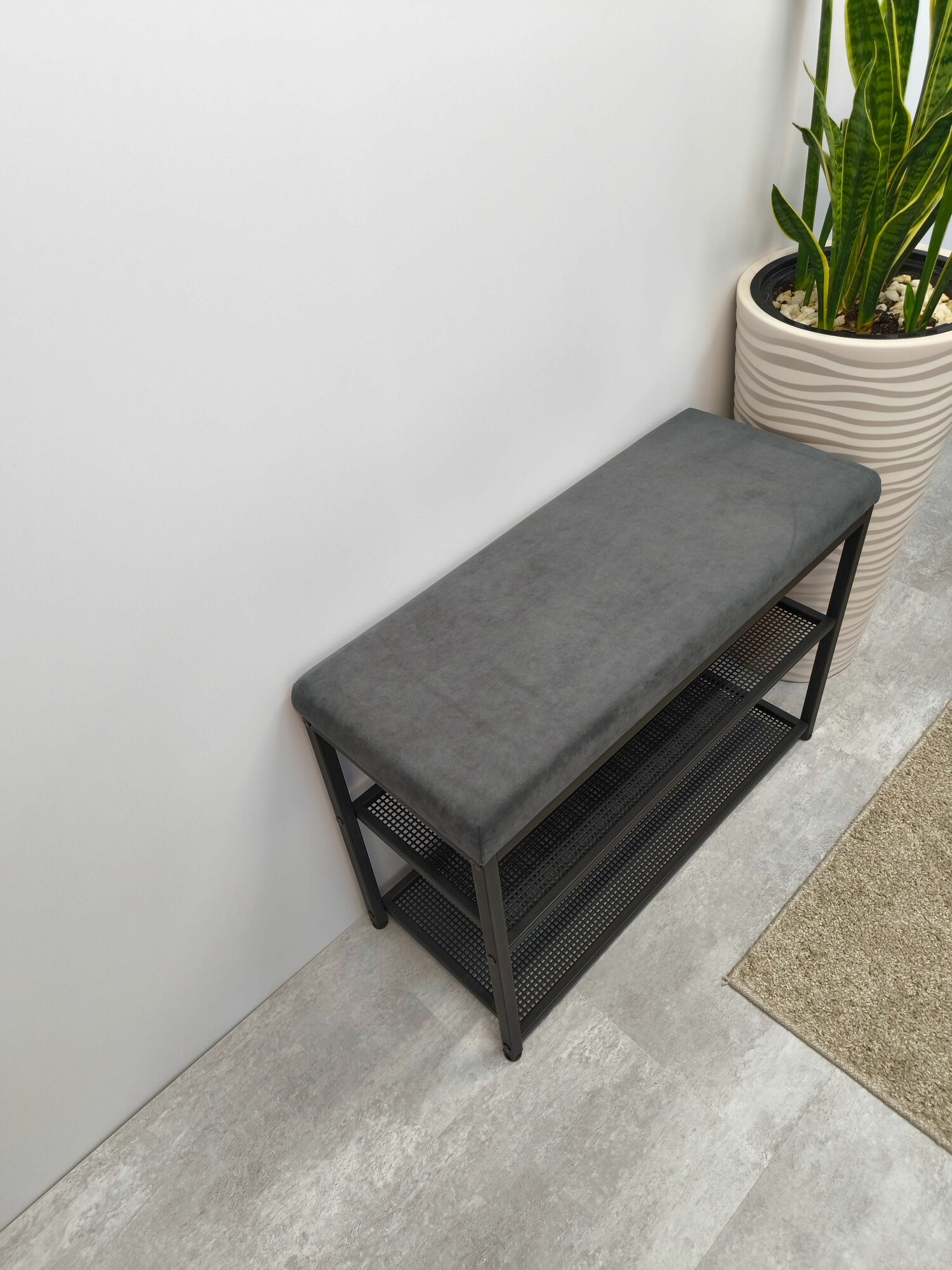 Обувница для прихожей "Дия" 2 полки / 101х31х53см / черный каркас - графит велюр