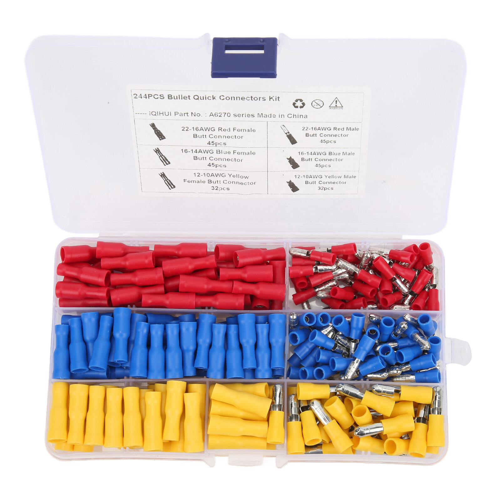 244 шт. клеммных соединителей для проводов, гнезда и штекеры, красные, синие, желтые, для дома, гаража, мастерской.