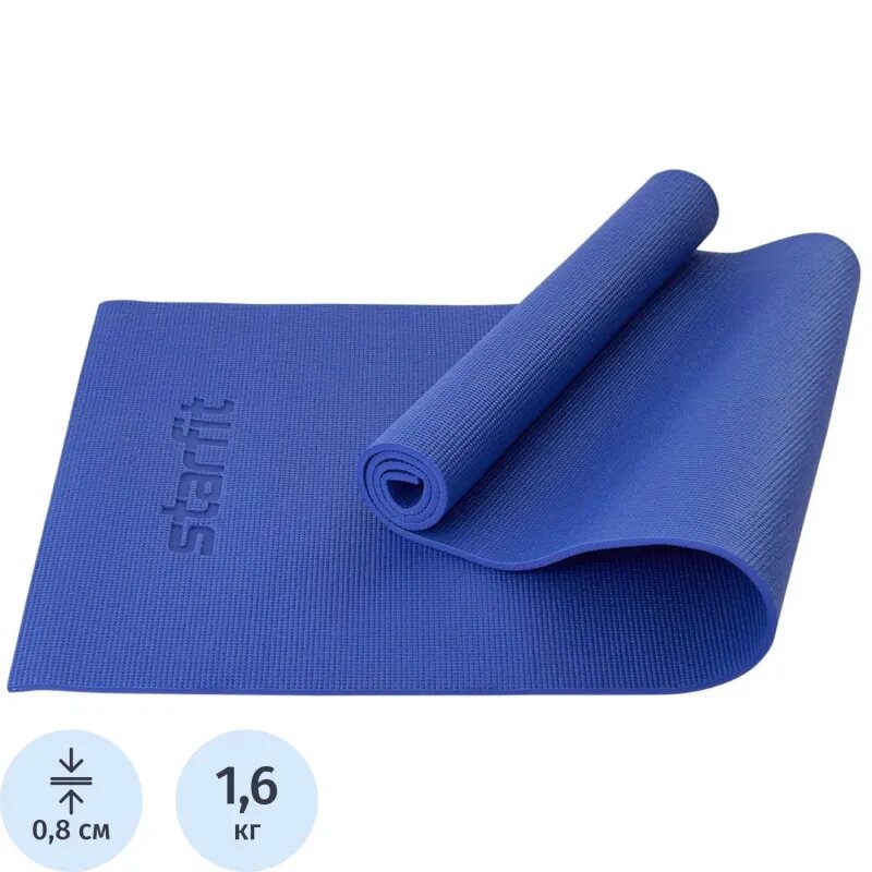 Коврик для йоги STARFIT FM-101 PVC, 0,8 см, 183x61см, темно-син, ЦБ-00001561 2003227