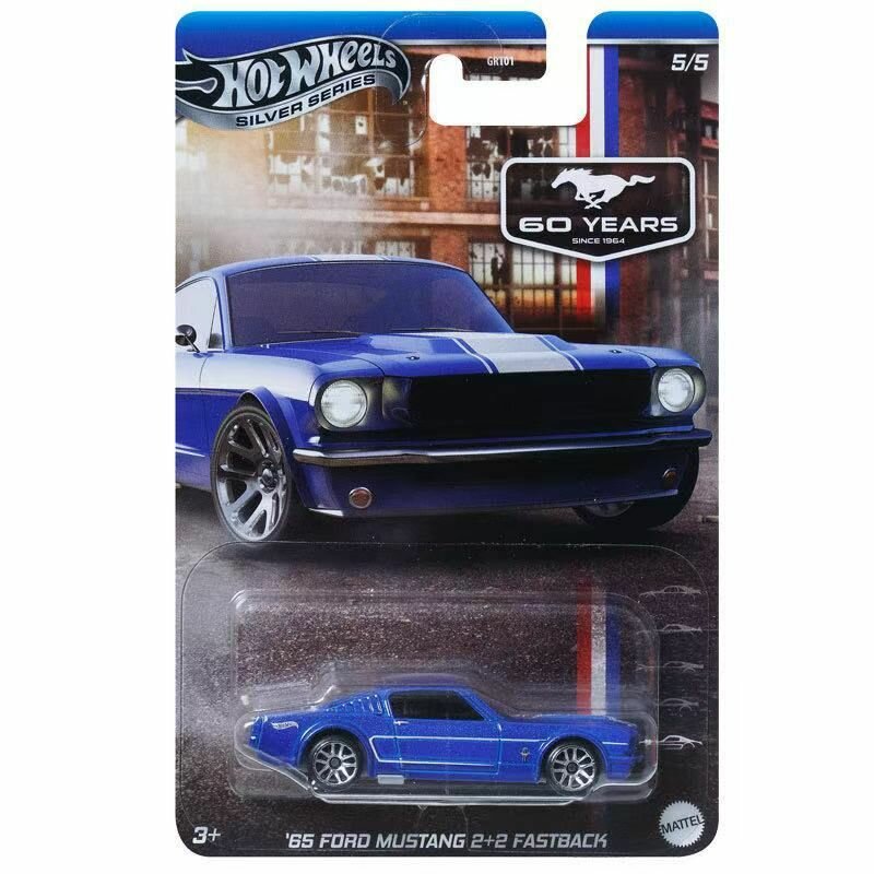Горячее колесо Ford Mustang 60 лет, серебряный стандарт, модель RTA, сплав, игрушка для мальчиков GRT01