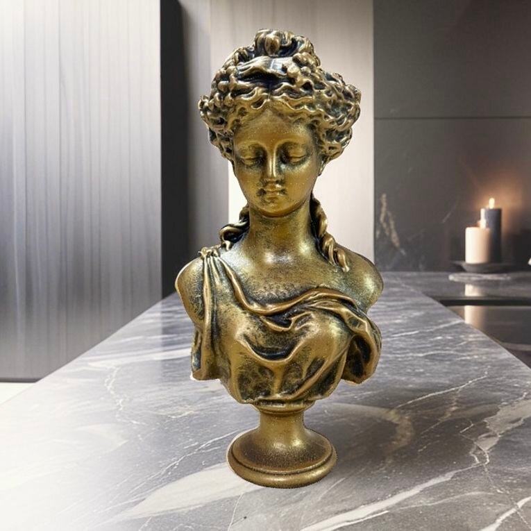 Фигурка литьевой мрамор "Бюст девушки" H-22 W-7 L-23 см Цвет: Золото