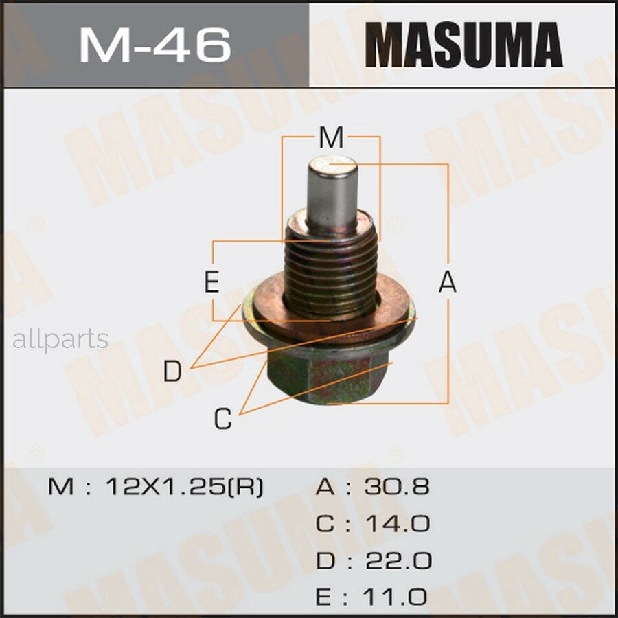 MASUMA M46 болт маслосливной С магнитом 12Х1.25MM