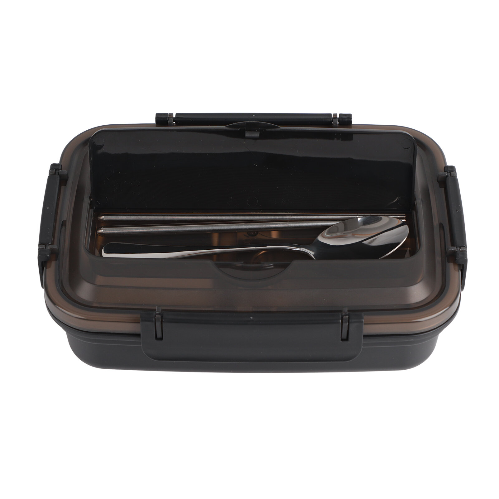 Ланч-бокс с 3 отделениями, пластиковая ложка из нержавеющей стали 304, палочки для еды, портативные контейнеры для обеда для офиса, черный