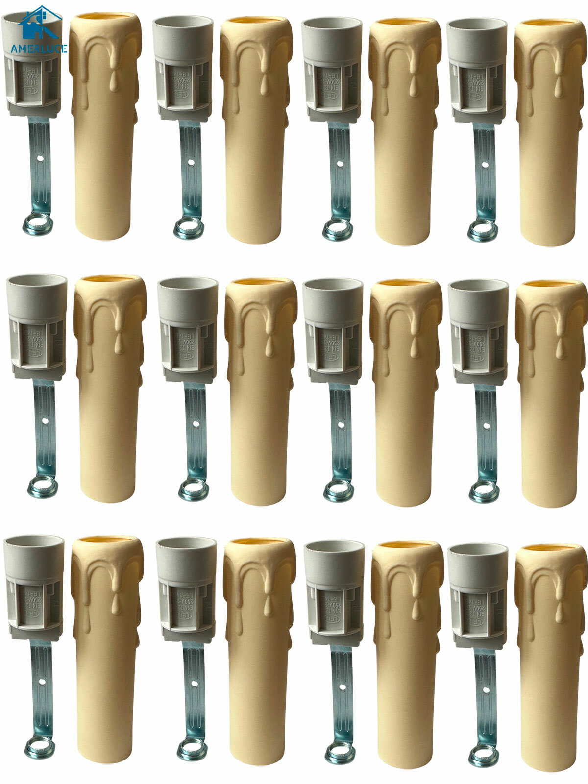 Патрон оплавленная свеча, (оплывшая свеча) Е14 для люстры в сборе, 85 мм, бежевый, Е14, 12 шт