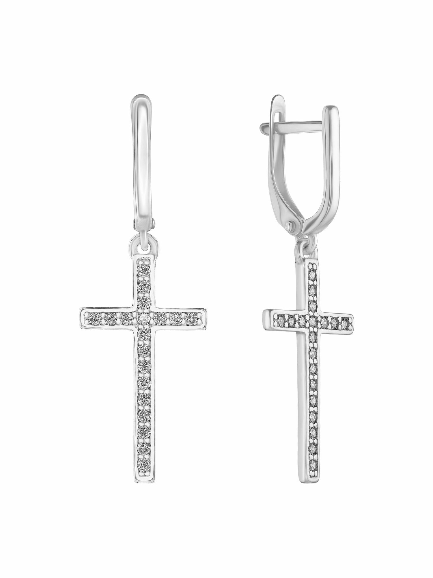 Серьги с подвесками, серебро, 925 проба, родирование, фианит