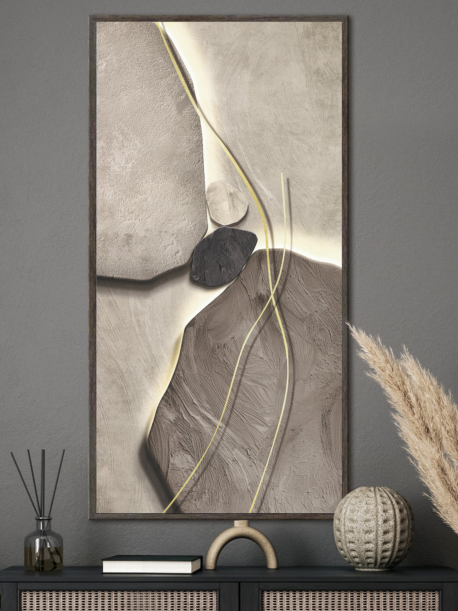 Картина интерьерная для декора стен в раме "Природный рельеф" 53х103 см Графис