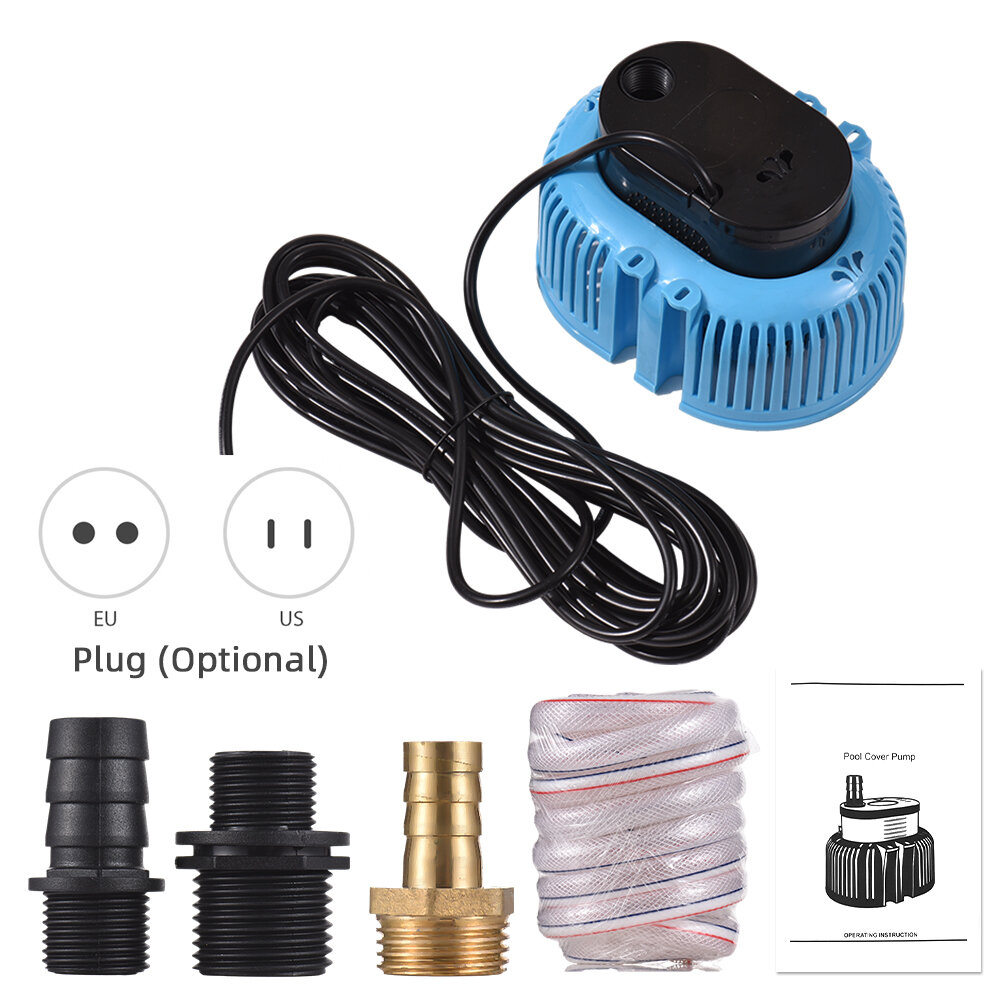 Pool Cover Pump Above Ground Submersible Sump 75W 2000L/H Swimming Water Removal with 3 Adapters 16ft Drainage Hose and 25ft Power Cord
