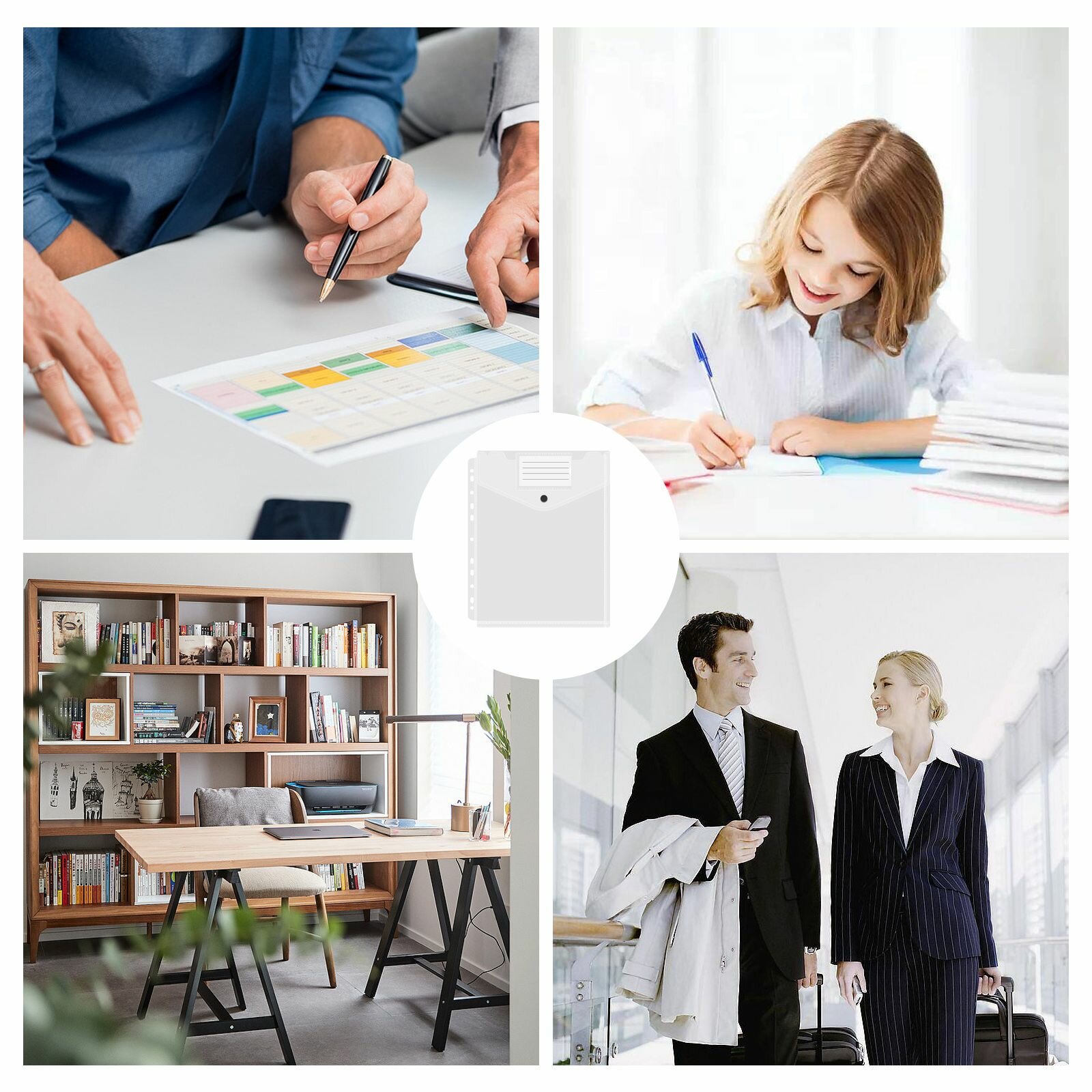 12 упаковок прозрачных пластиковых папок формата А4, расширяемые с 11 отверстиями, перфорированные карманы