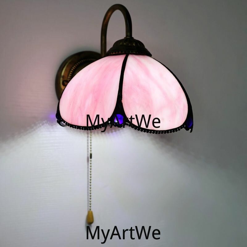 Бра MyArtWe M112W Настенный светильник с цепочкой Стеклянный абажур в стиле Тиффани