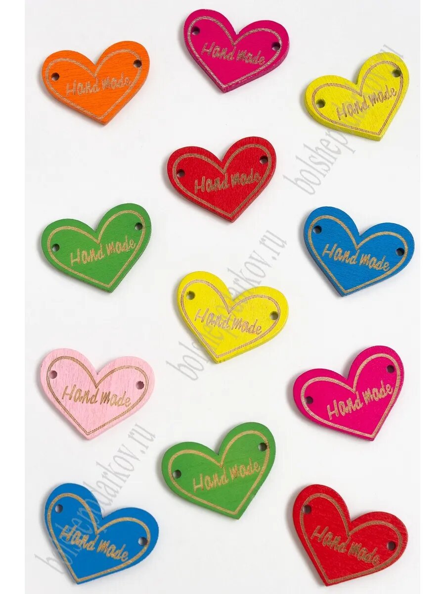 Бирки из фанеры Сердце Hand made ассорти 29*23 мм (30 шт)