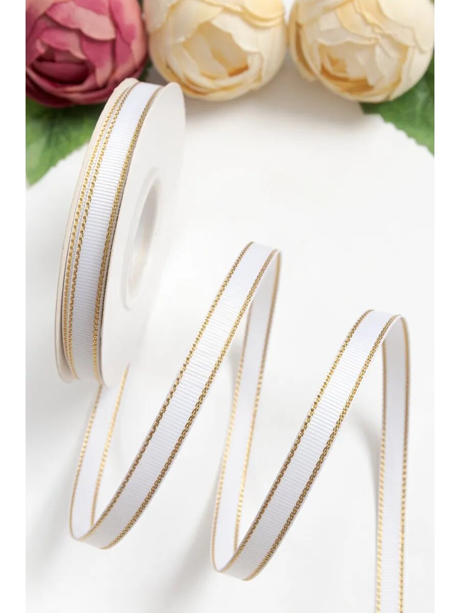 Лента репсовая с люрексом 1см (20 ярдов)