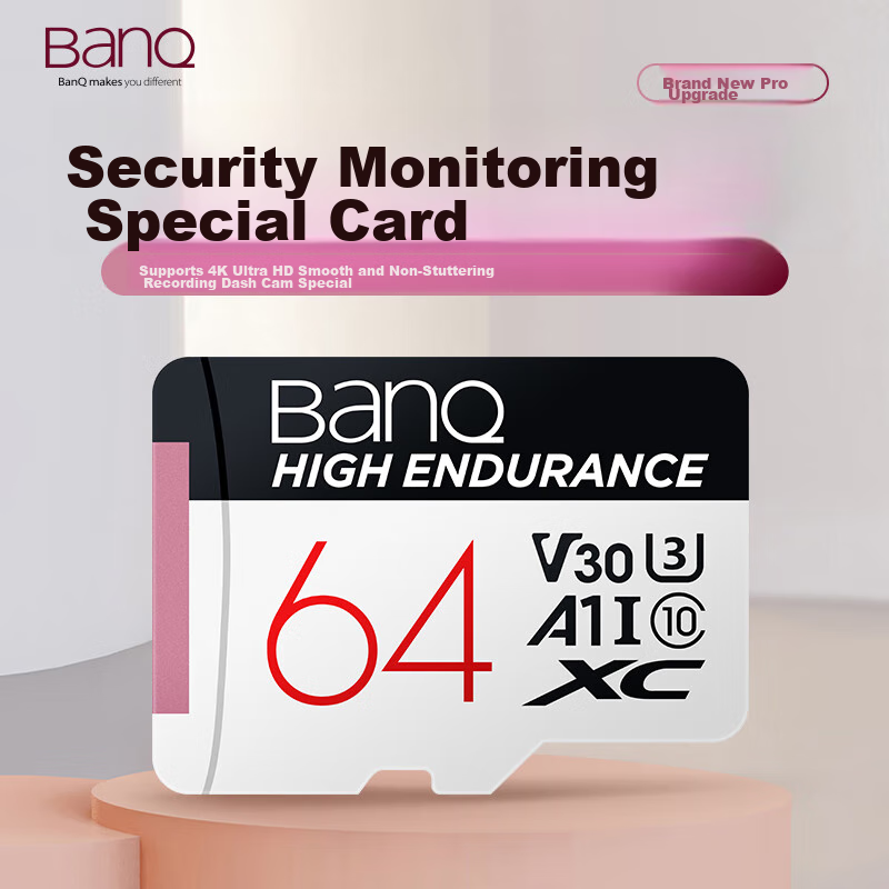 Banq 64GB TF (MicroSD) Memory Card, A1 U3 V30 4K, for Dash Cams & Security Monitoring, Highly Durable, Read Speed 100MB/s