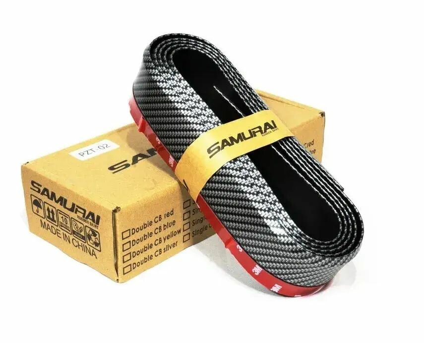 Юбка бампера SAMURAI, (губа) карбон, 150 см, черно-серая, для легковых автомобилей