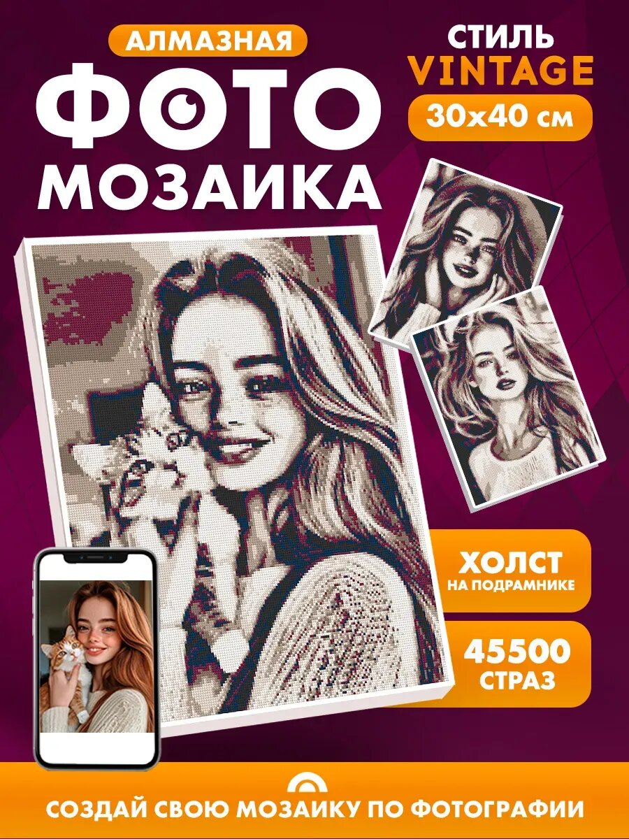 Алмазная мозаика по фото на холсте на подрамнике 30 х 40 см