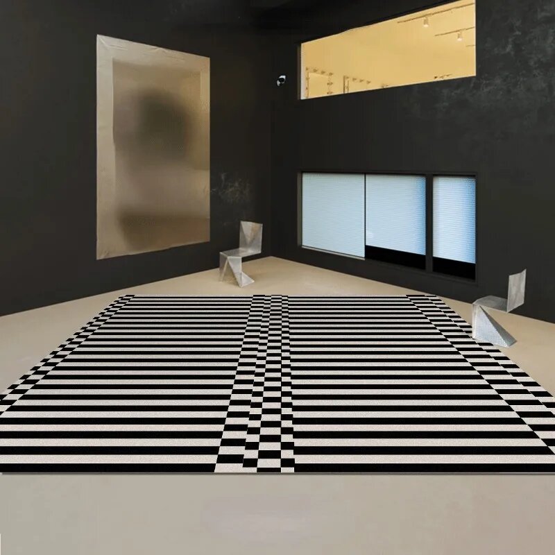 Классический ретро ковер, черно-белые полосатые диваны для гостиной, пушистый ковер, высококачественные мягкие клетчатые коврики для спальни, водопоглощающие ковры, 140x210cm, Черный