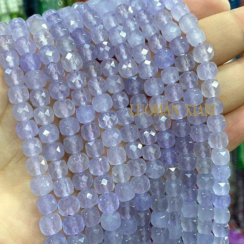 Рубиновые бусины из халцедона LUOMAN XIARI 7-8mm 44-46pcs, light lavender