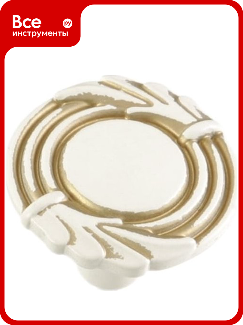 Мебельная ручка-кнопка Левша FB 055 000 золото прованс 1013 жемчужный белый матовый У8-0379, цвет