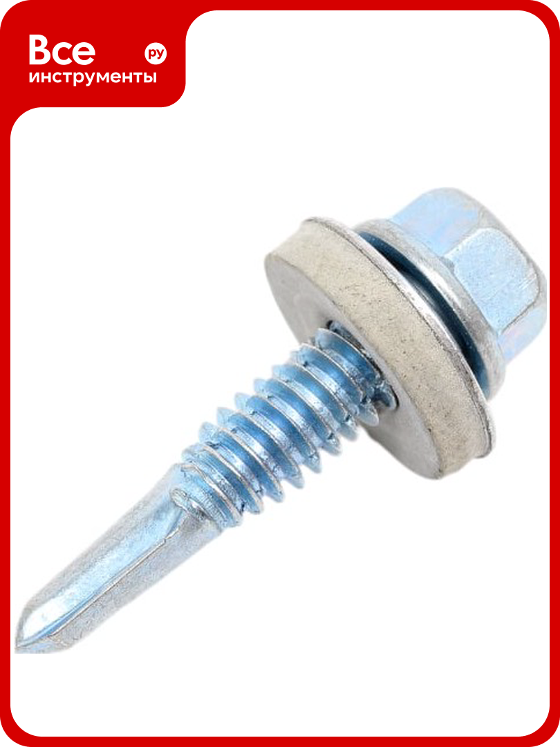 Кровельный саморез креп-комп с увеличенным сверлом, оцинкованный стальной, внешним шестигранником и пресс-шайбой