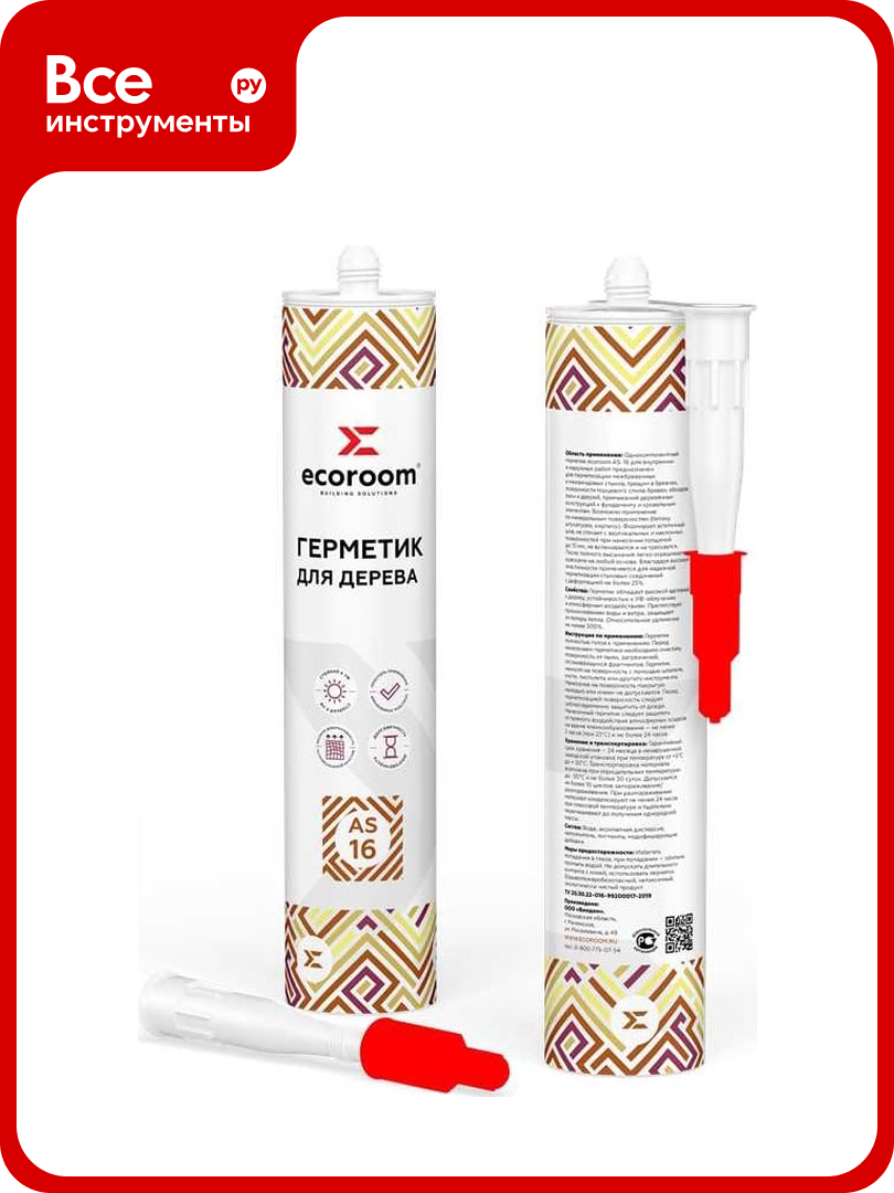 Акриловый герметик для деревянного строения ECOROOM AS-16 дуб, 310 мл 225-1-310/дуб, деревянная