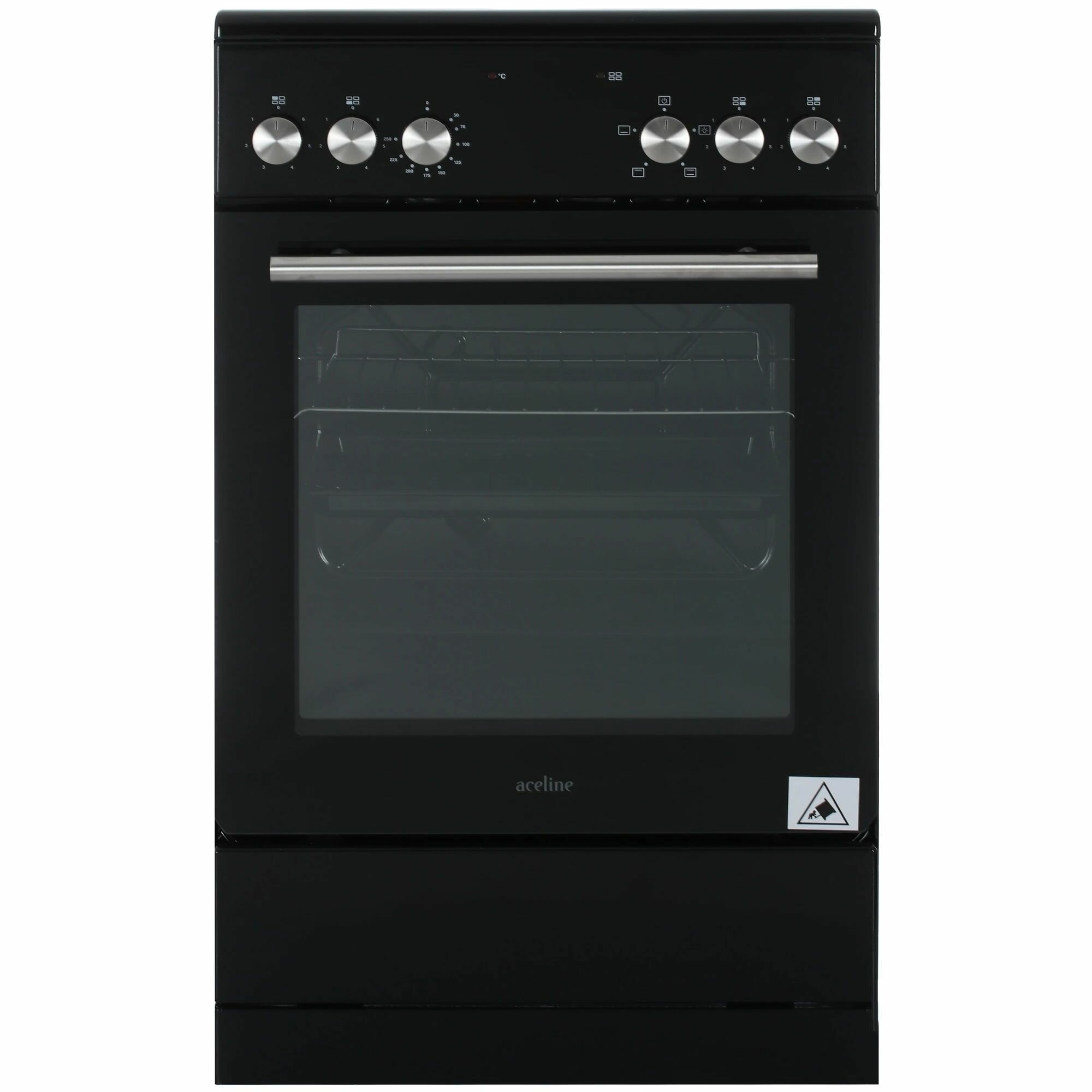 Плита Aceline E15-1B, электрическая, эмаль, 4 конфорки, духовка, черная