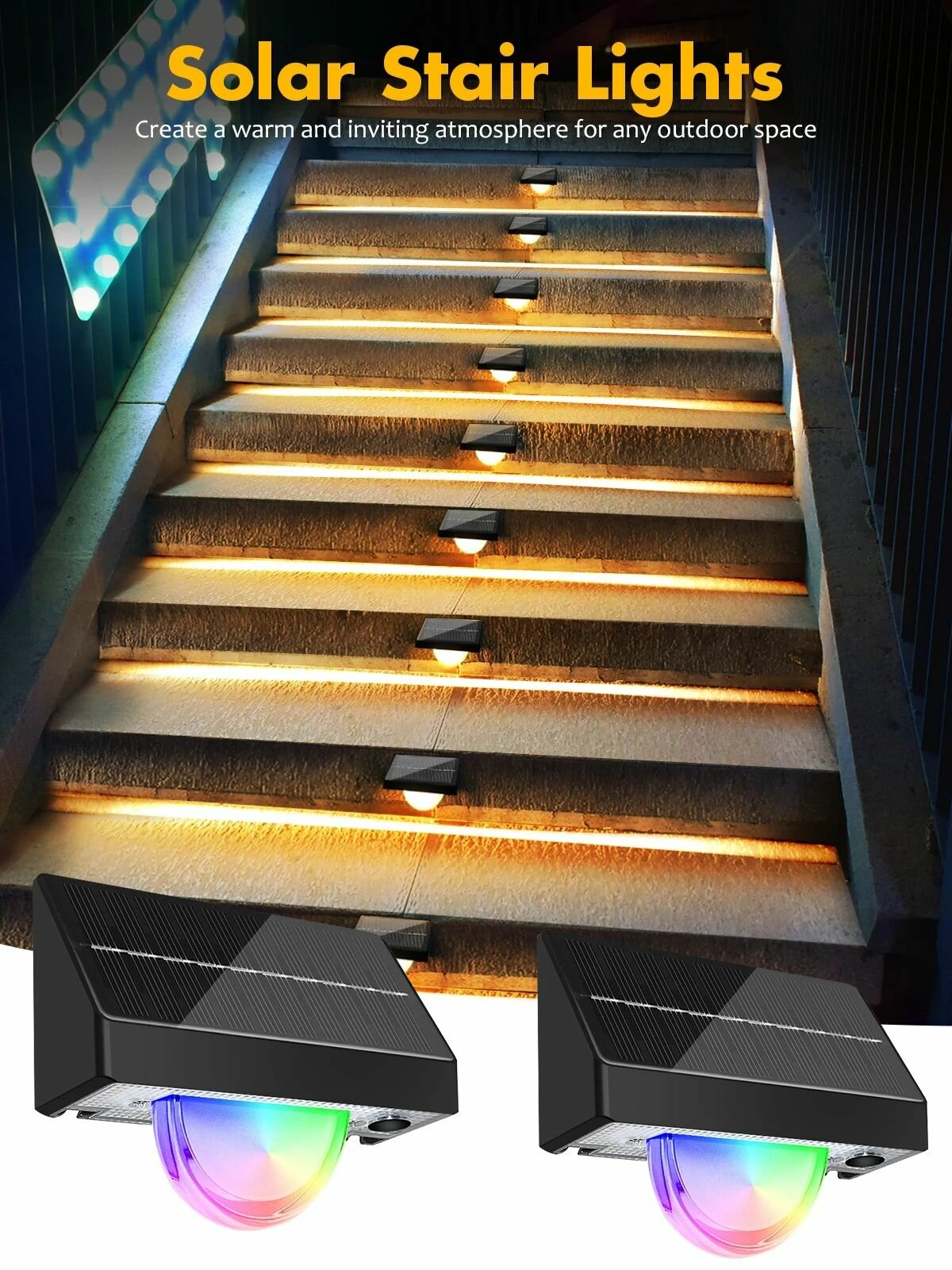 8 шт. Высокая яркость наружных солнечных фонарей для забора, меняющих цвет RGB светодиодные палубные фонари на солнечной энергии с точечными линзами,10-режимная лестница и настенное освещение