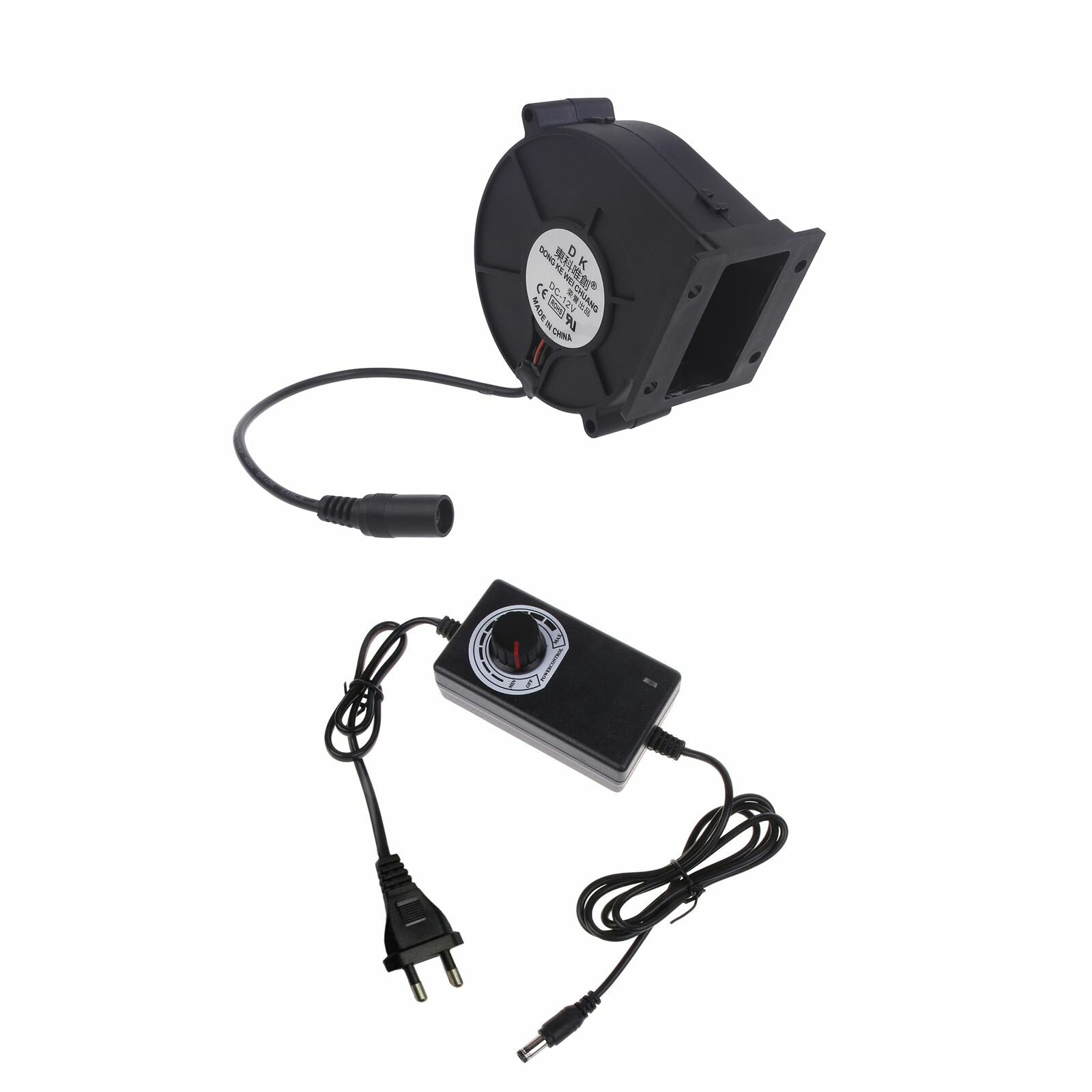 12V вентилятор с фланцем 9733 + регулируемый источник питания - стандарт ЕС